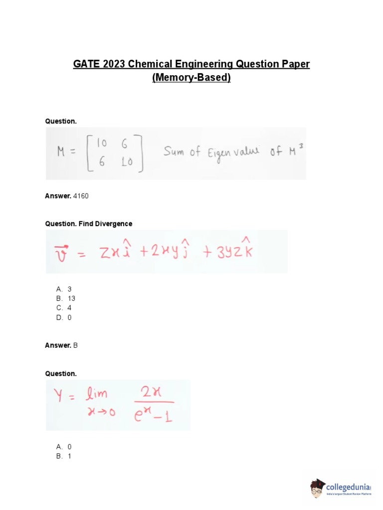 GATE 2023 Chem Engg Questions | PDF