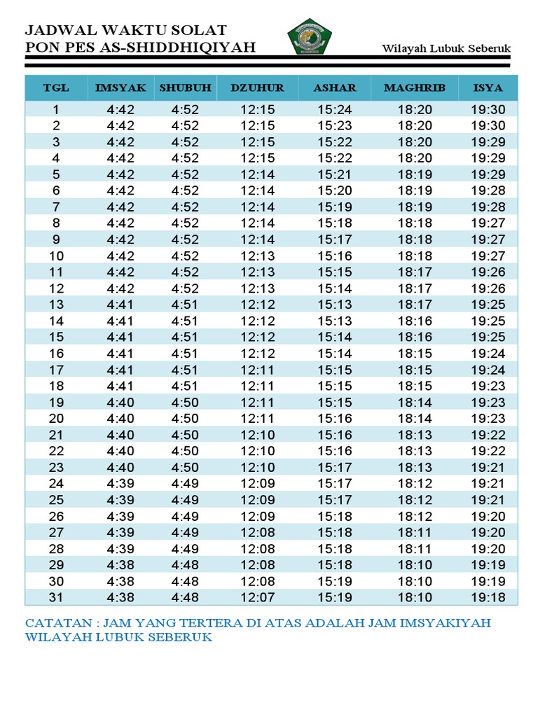 Jadwal Waktu Solat Asli | PDF