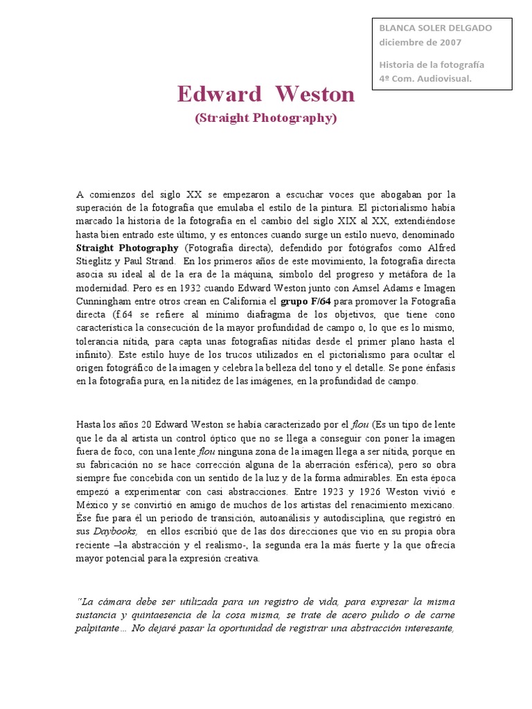 Edward Weston and The Straight Photography | PDF