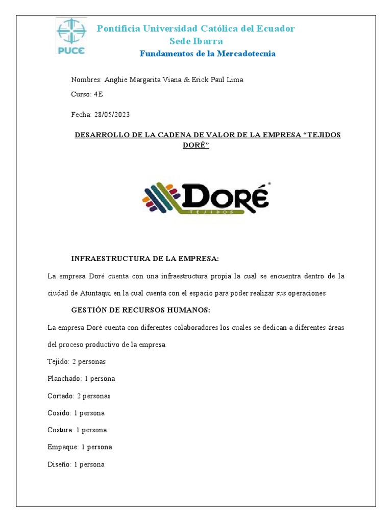 Cadena de Valor Empresa Doré | PDF | Marketing | Cliente