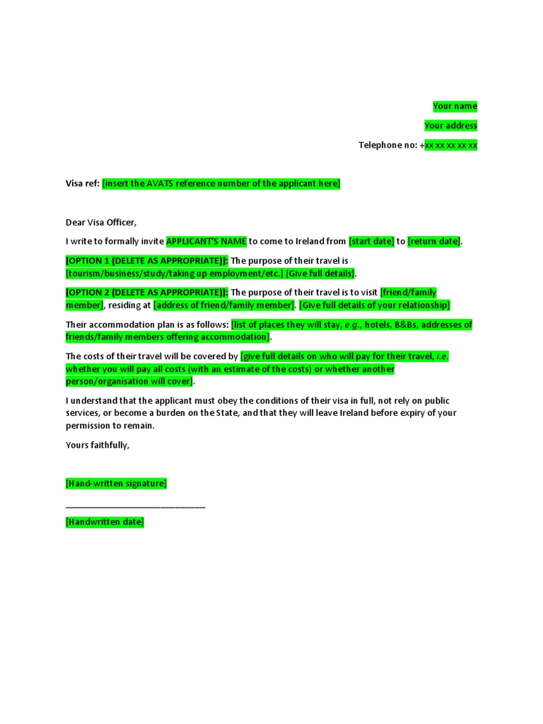 Ireland Visa Invitation Letter Sample | PDF