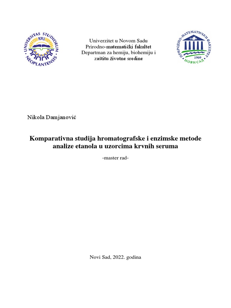 Komparativna Analiza Uzoraka Krvnih Seruma Na Prisustvo Etanola ...