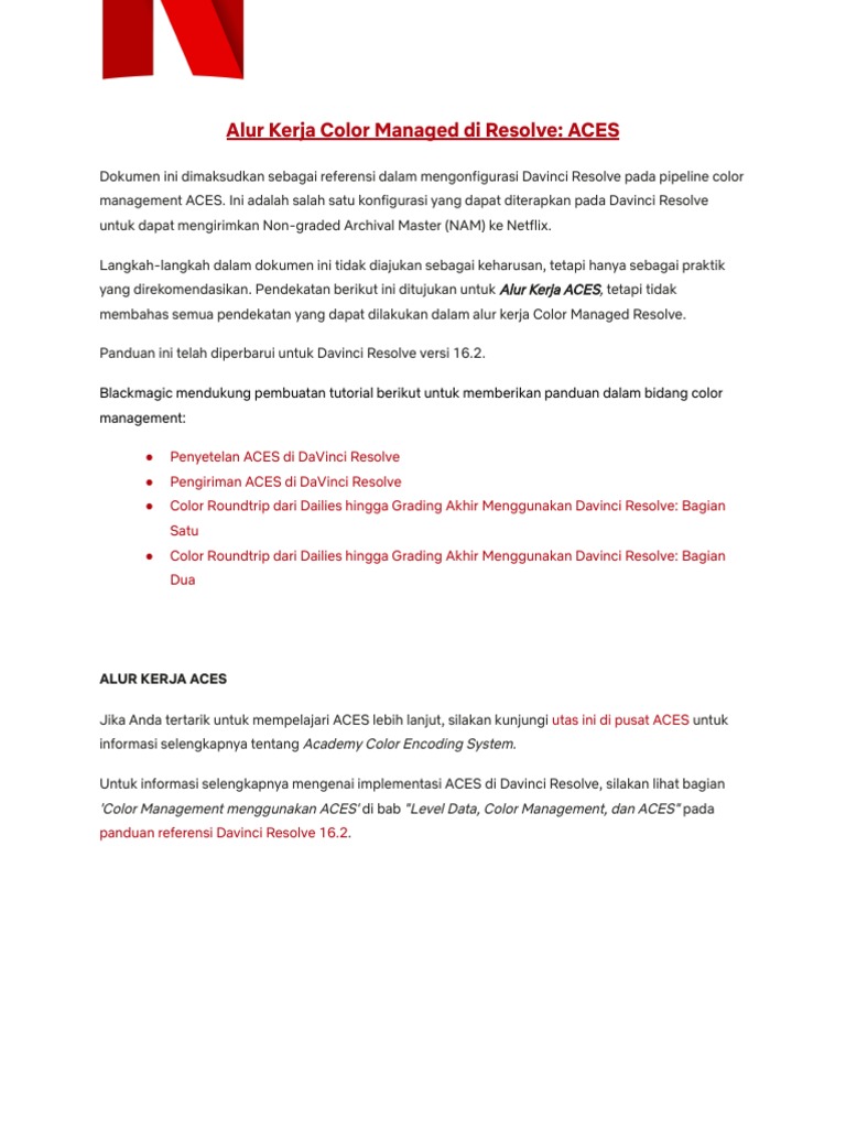 (ID) Color Managed Workflow in Resolve - ACES | PDF