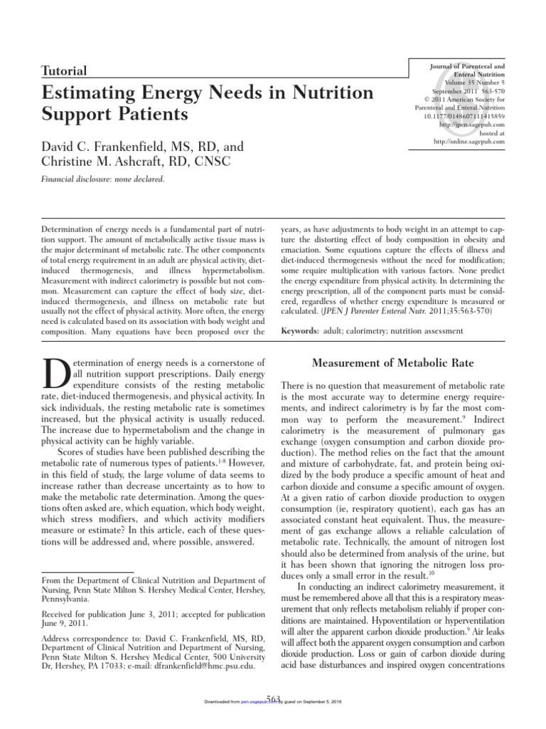 Estimating Energy Needs in Nutrition Support Patients | PDF | Obesity | Physiology