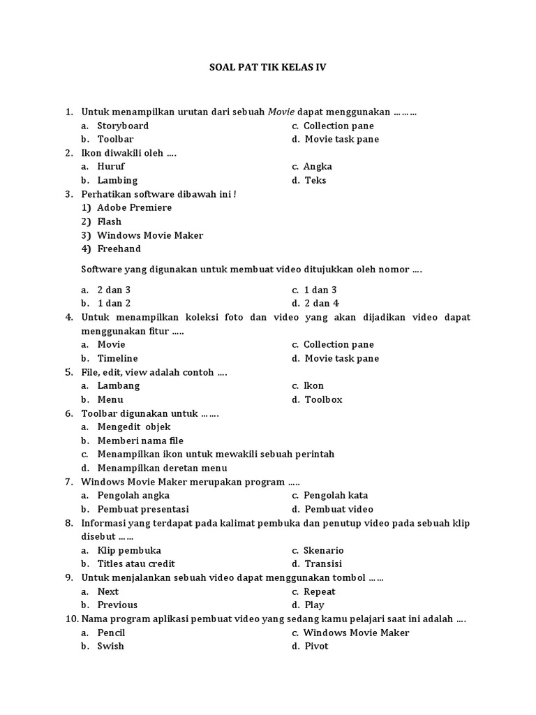 Soal Pat Tik Kelas Iv | PDF