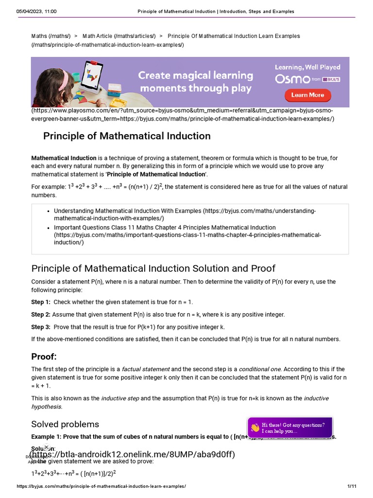 Principle of Mathematical Induction - Introduction, Steps and Examples ...