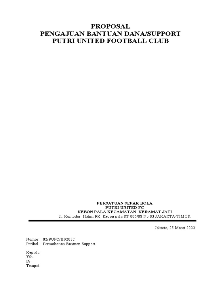 Proposal Pengajuan Bantuan Dana Sepak Bola | PDF