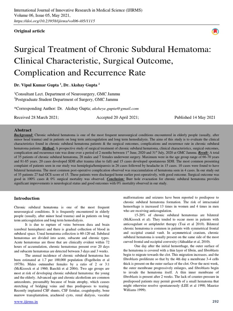 Surgical Treatment of Chronic Subdural Hematoma CL | PDF | Neurology ...