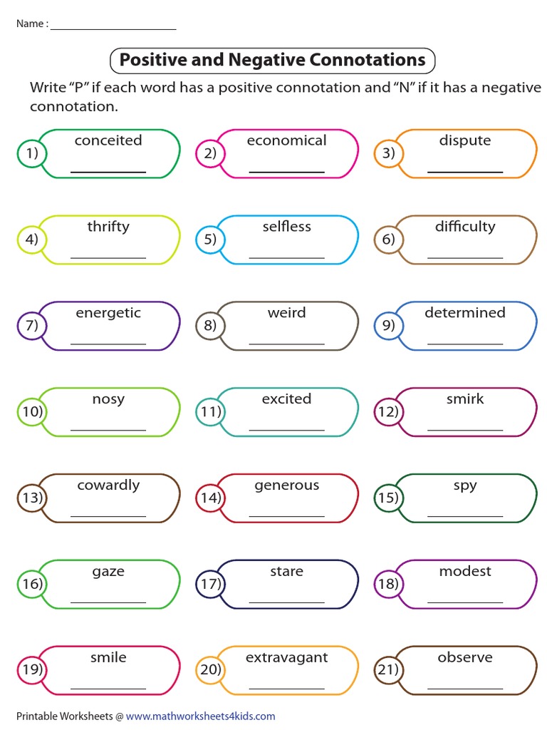 Connotation Worksheet for Kids | PDF