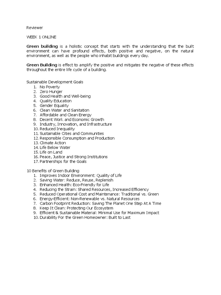Week 1 Green Building Reviewer - Grp1 | PDF | Green Building ...