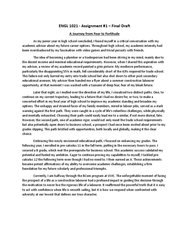 Assignment 1 Engl 1021 Final Draft Pdf