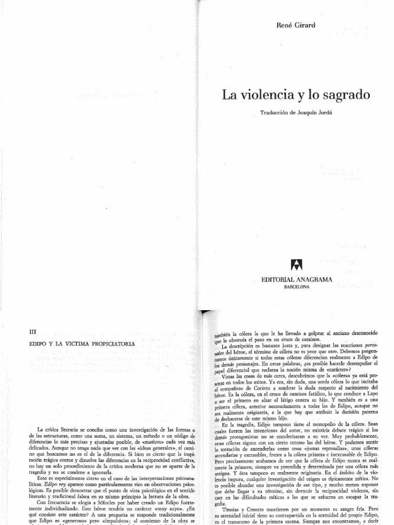Girard, René. Edipo y La Víctima Propiciatoria | PDF