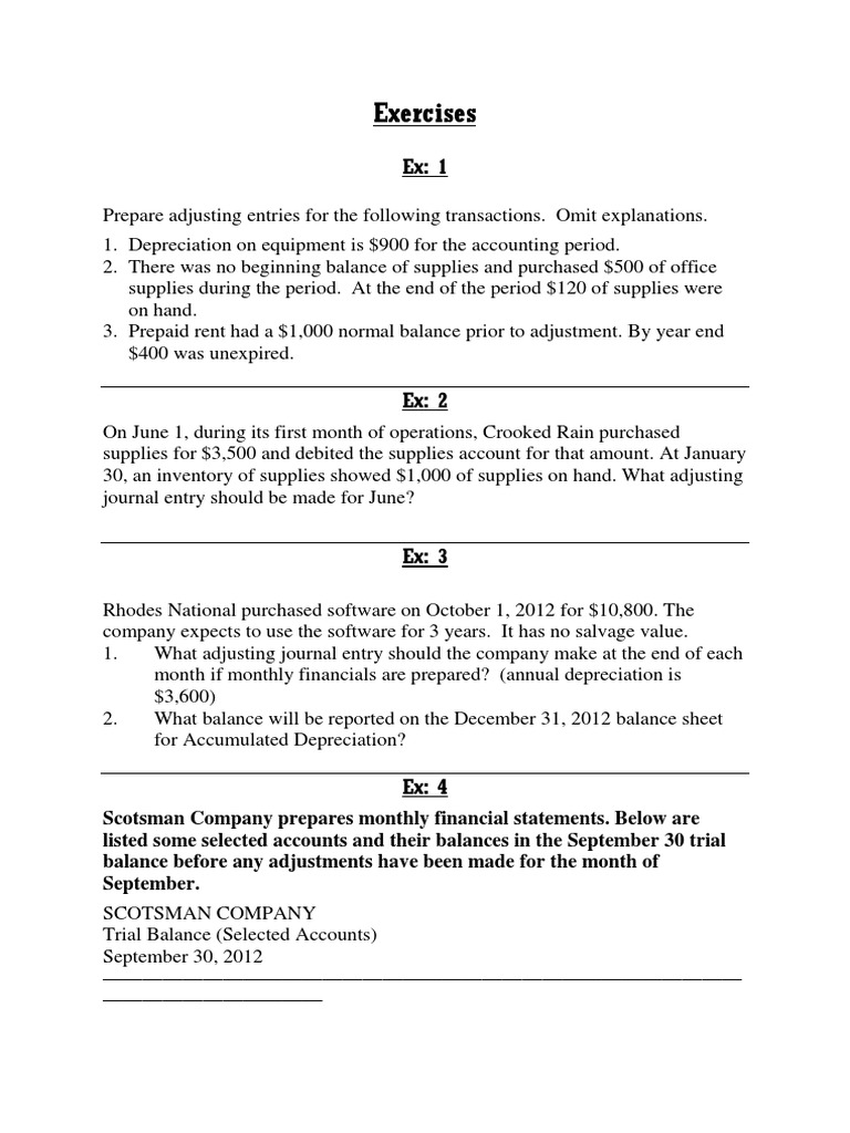 Exercises | Download Free PDF | Debits And Credits | Depreciation