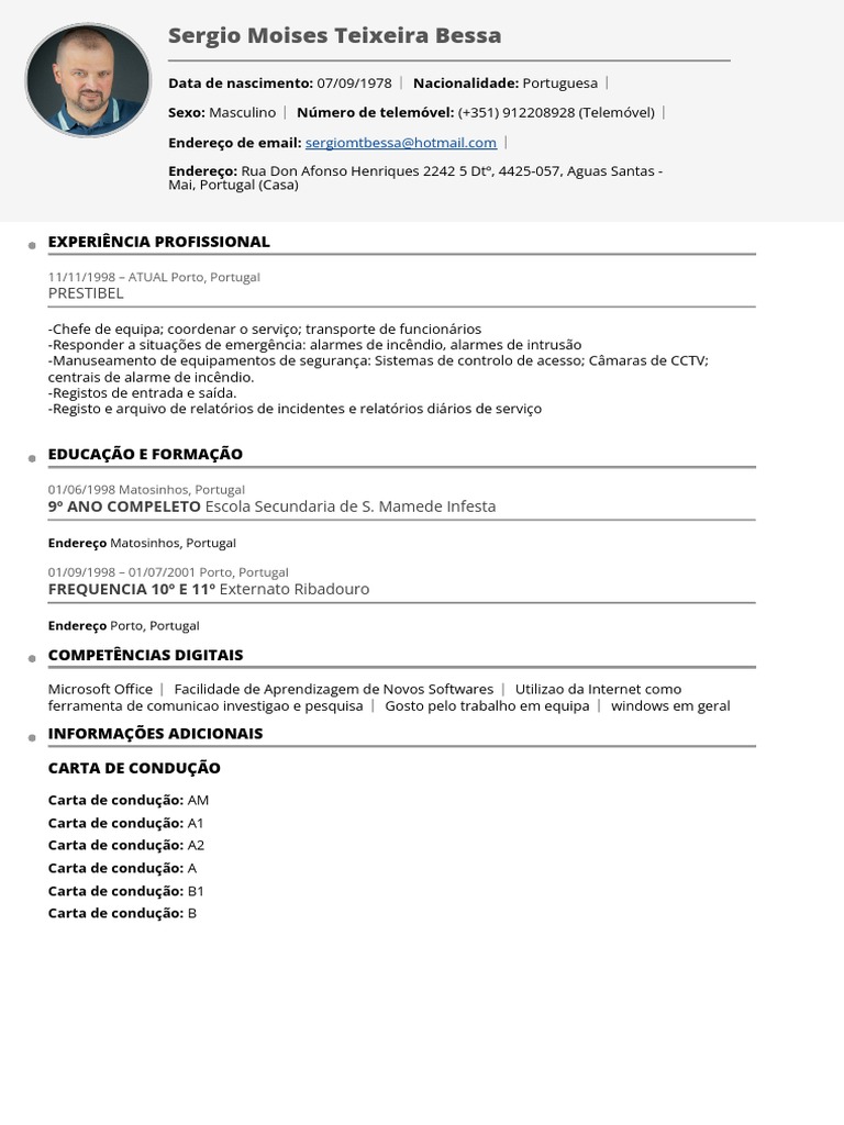 Dados Pessoais de Sergio Moises | PDF