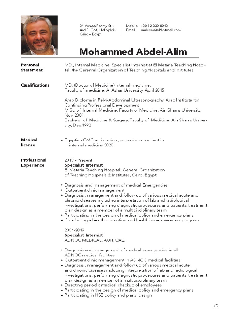 Mohamed Resume | PDF | Internal Medicine | Medicine