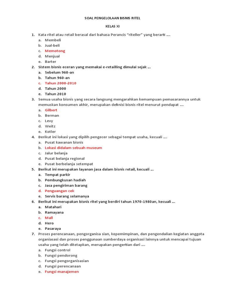 Soal Pengelolaan Bisnis Ritel Xi Pdf
