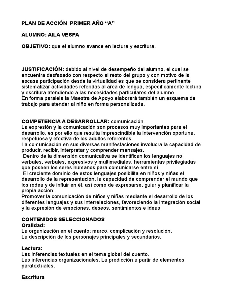 Plan de Accion Aila | PDF | Comunicación | Escritura