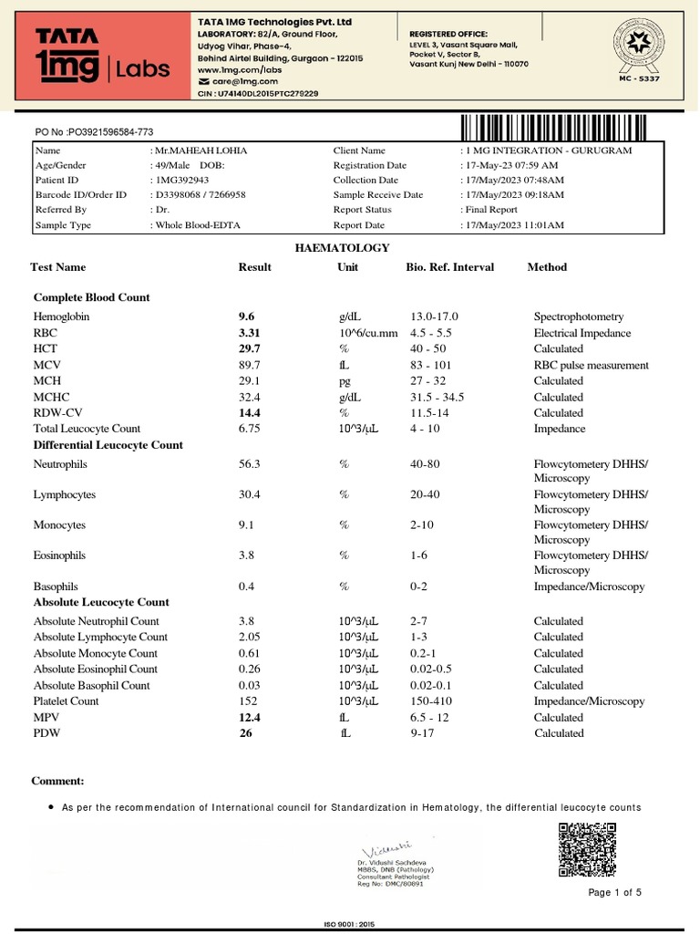 Complete Blood Count and LFT Report | PDF | Creatinine | Alanine ...