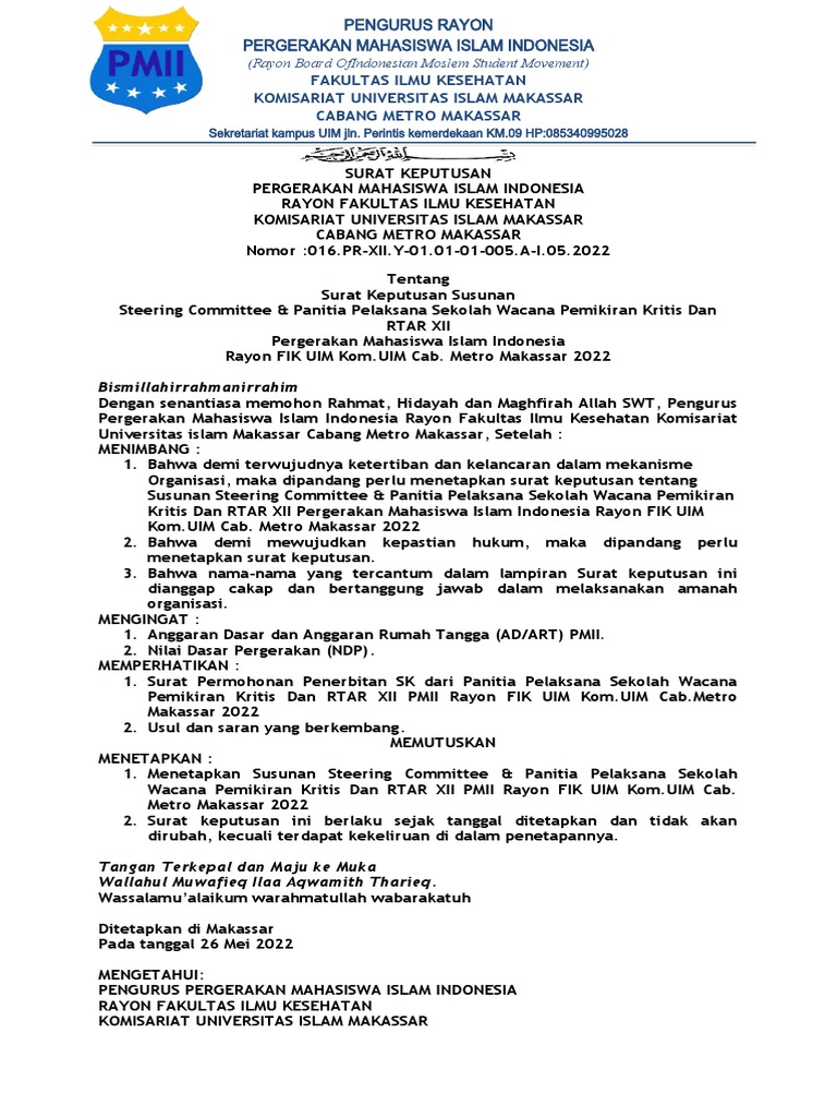 SK Panitia Sekolah Wacana PMII | PDF | Karier & Perkembangan | Agama ...