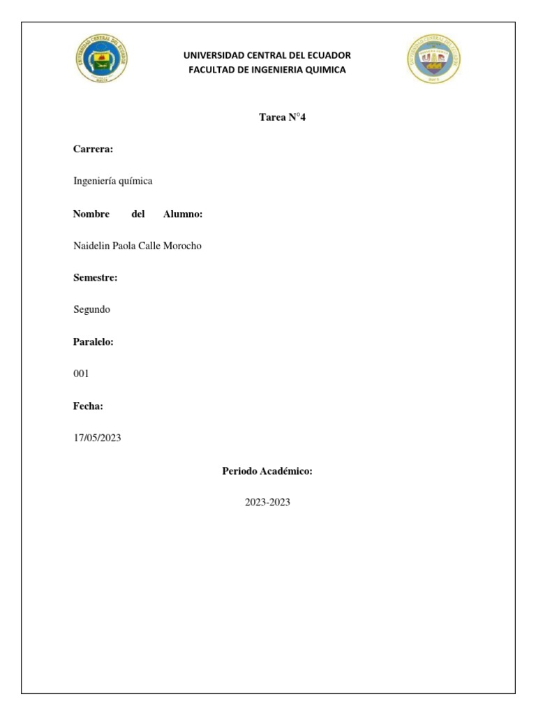 Tarea N°4 - Naidelin - Paola - Calle - Morocho - Quimica - General II | PDF