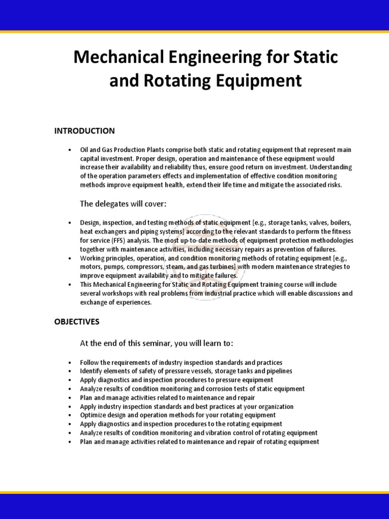 Mechanical Engineering For Static and Rotating Equipment: The Delegates ...