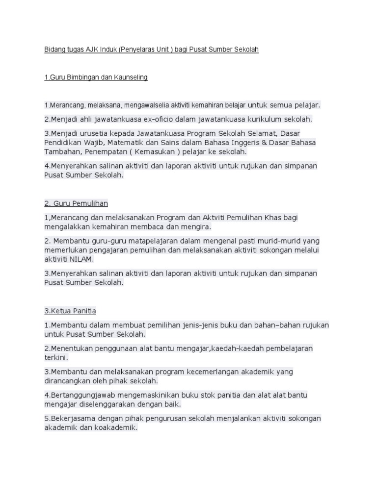 Bidang Tugas Ajk Induk Pss | PDF
