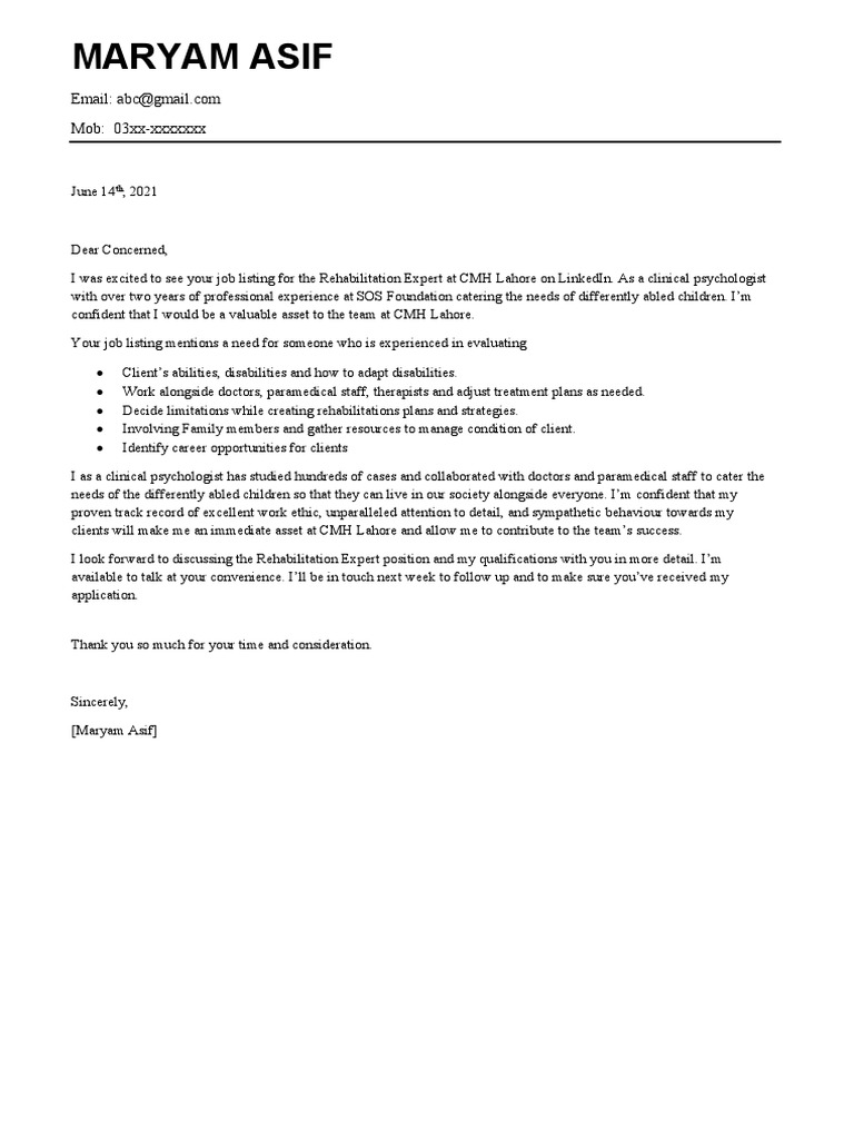 Cover Letter and CV Maryam PDF | PDF