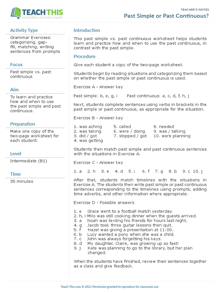 Past-Simple-Or-Past-Continuous WORKSHEET | PDF | Grammar | Cognition
