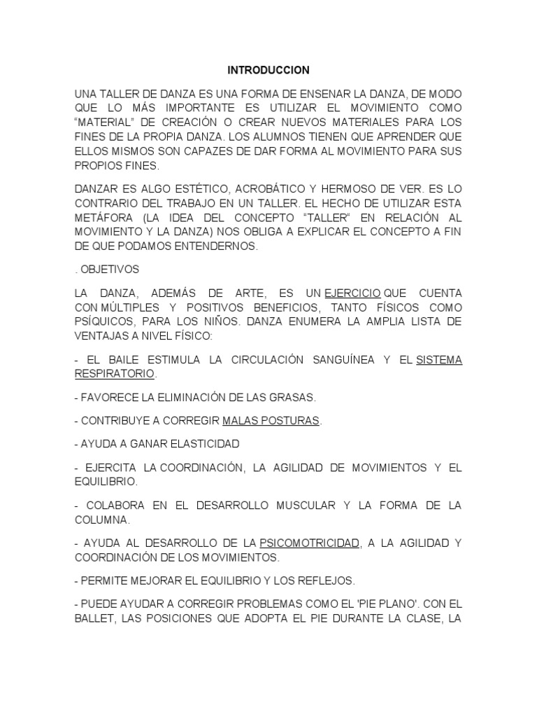 Proyecto Taller de Danza | Descargar gratis PDF | Bailes
