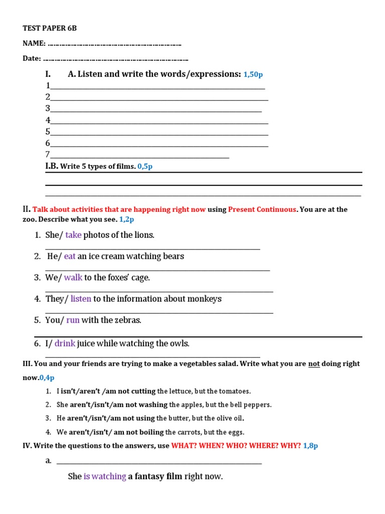 English Test Paper: Present Tenses | PDF | Foods | Cuisine