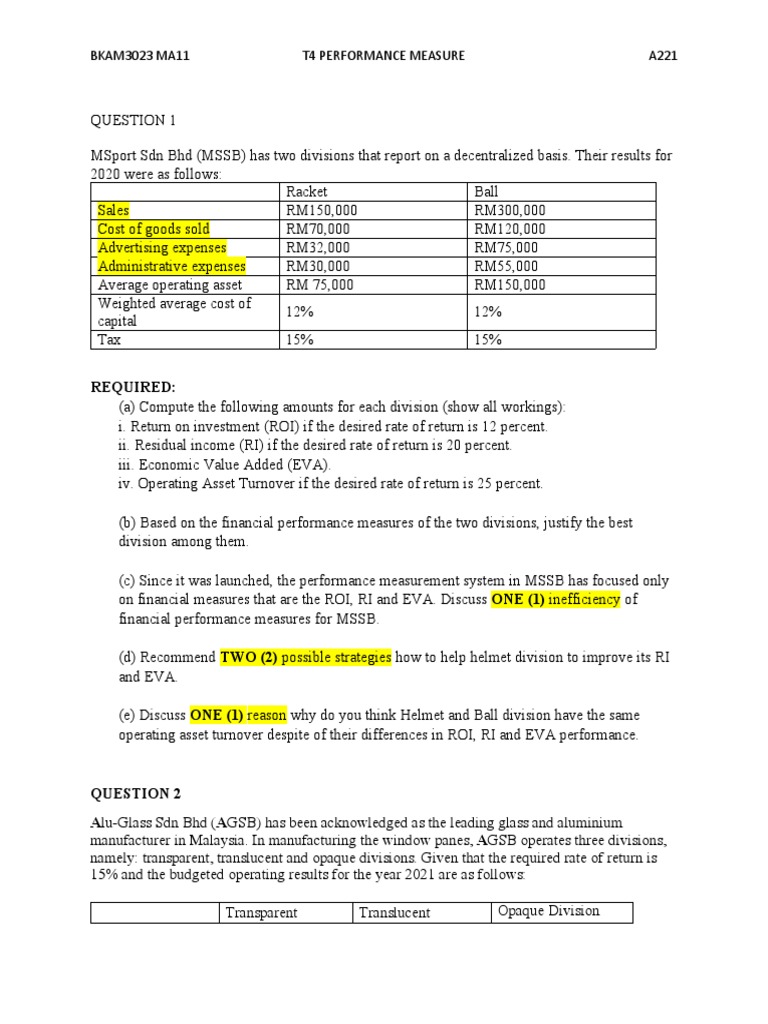 T4 Exercises Quest | PDF | Return On Investment | Investing