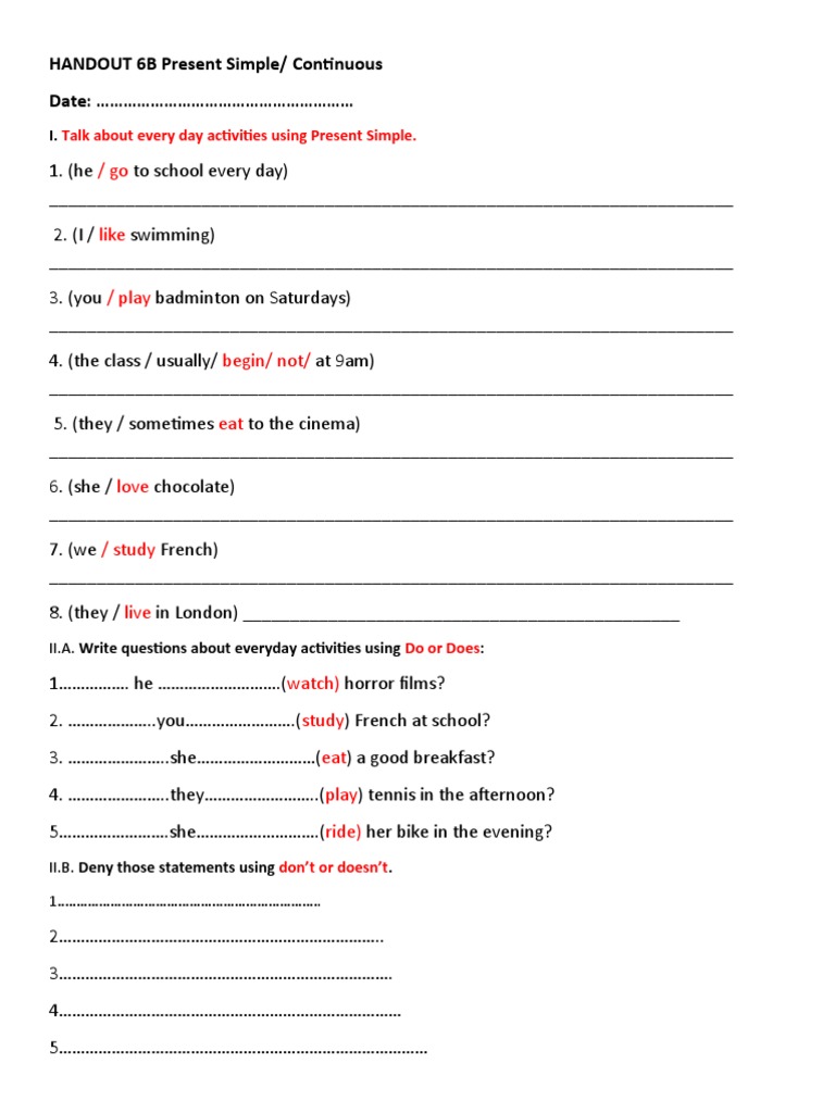 Handout Present Simple Present Continuous - Copy | PDF