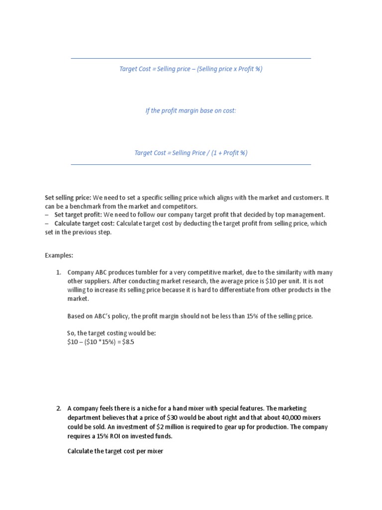 Target Costing Example | PDF