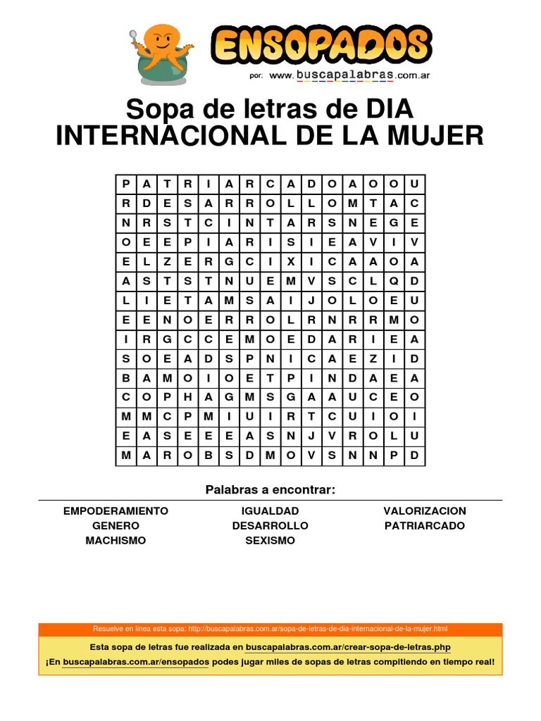 Sopa de Letras: Día de la Mujer | PDF
