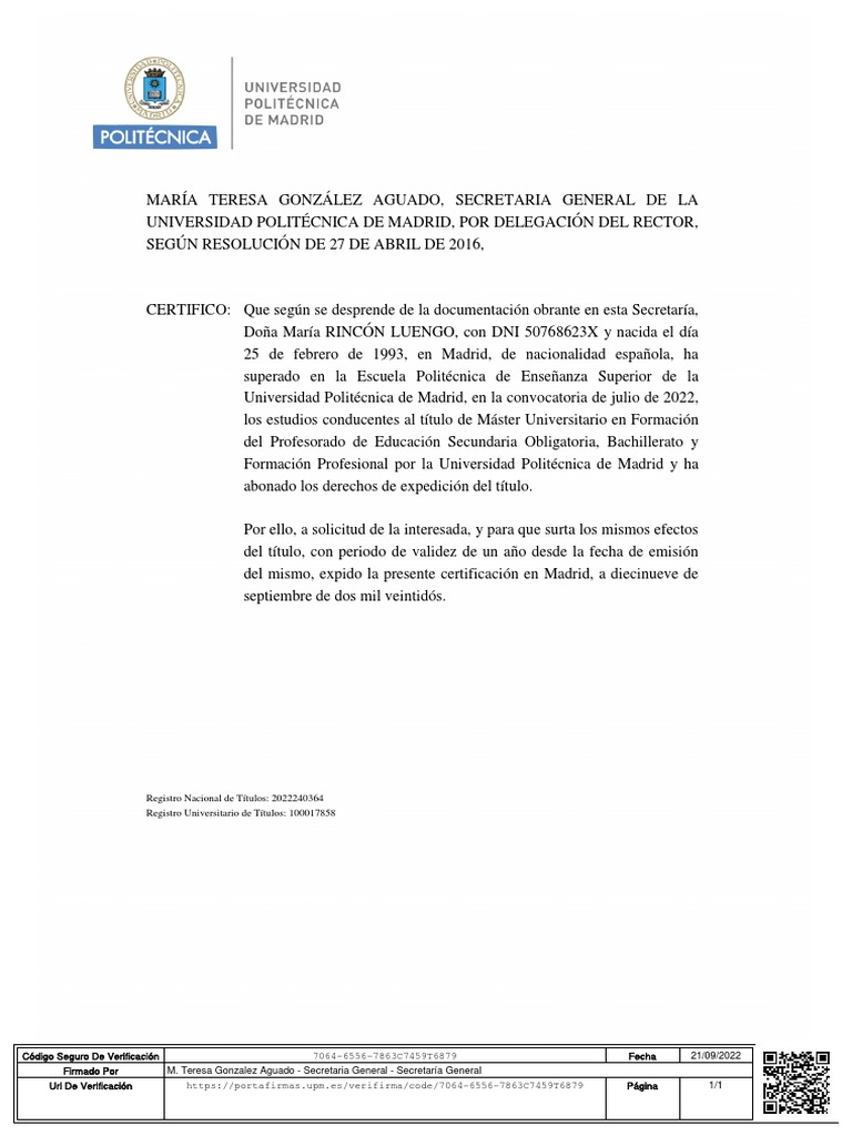 Maria Rincon Luengo Master - Report | PDF