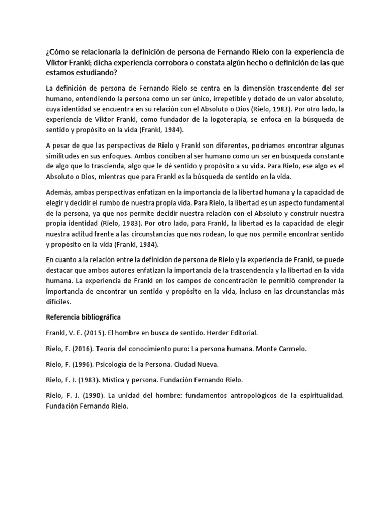 Cómo Se Relacionaría La Definición de Persona de Fernando Rielo Con La ...