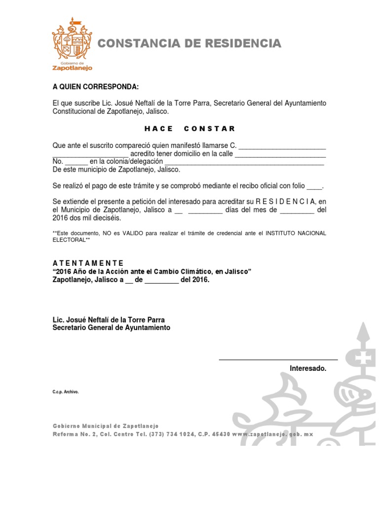 Formato de Constancia de Residencia | PDF