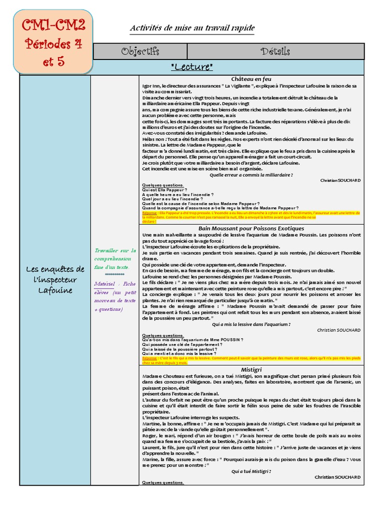 Activites Mise Au Travail Rapide CM1 CM2 Periode 4 Et 5 | PDF Activites Mise Au Travail Rapide CM1 CM2 Periode 4 Et 5 | PDF