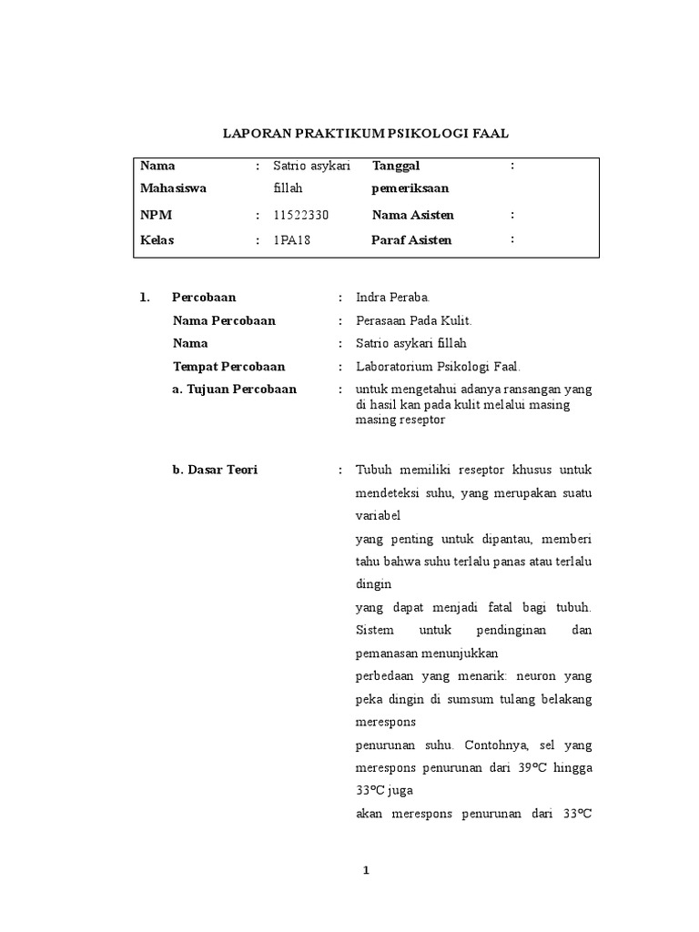 Laporan Praktikum Psikologi Faal | PDF