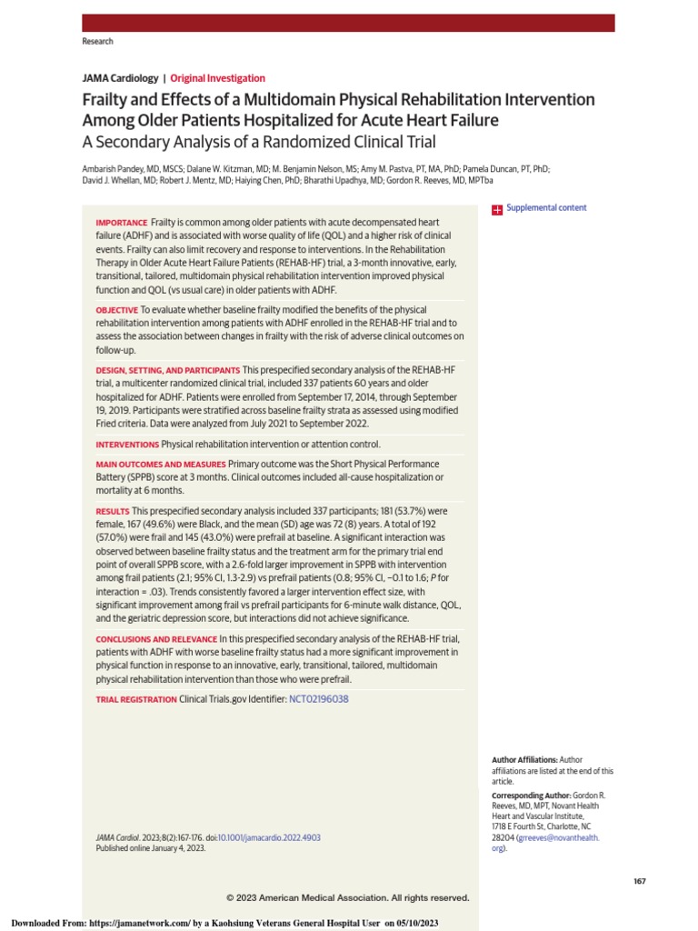 Frailty and Effects of A Multidomain Physical Rehabilitation ...