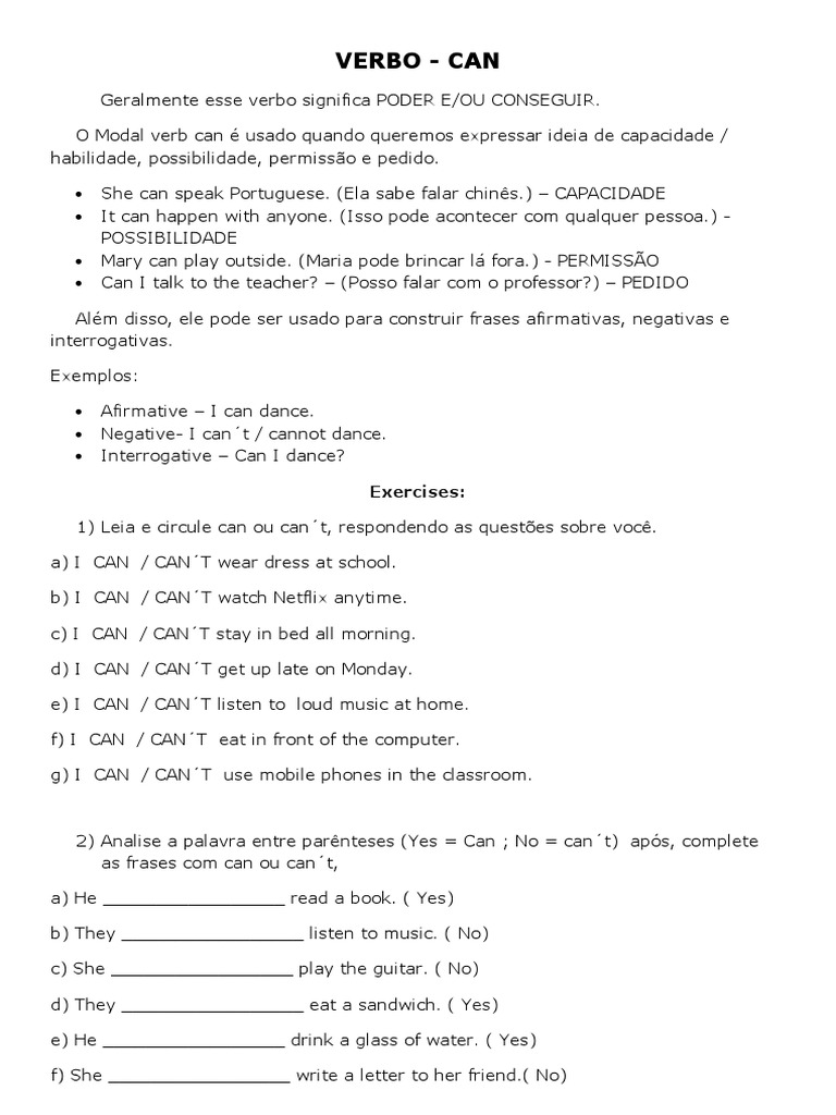 Verbos Modais em Ingles-Can | PDF