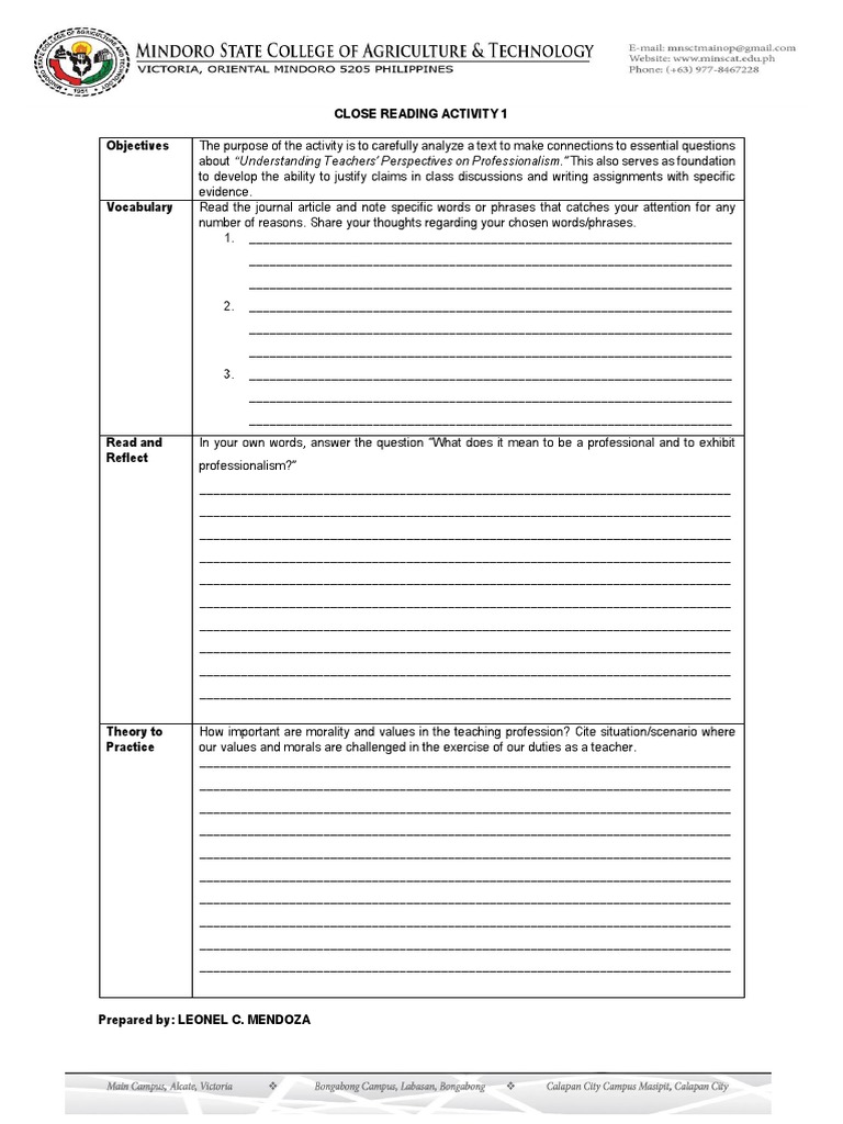Close Reading Activity Template | Download Free PDF | Morality | Cognition