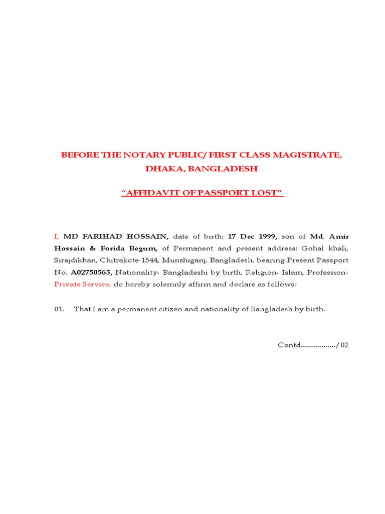 Affidavit of Passport Lost | PDF | Affidavit | Bangladesh