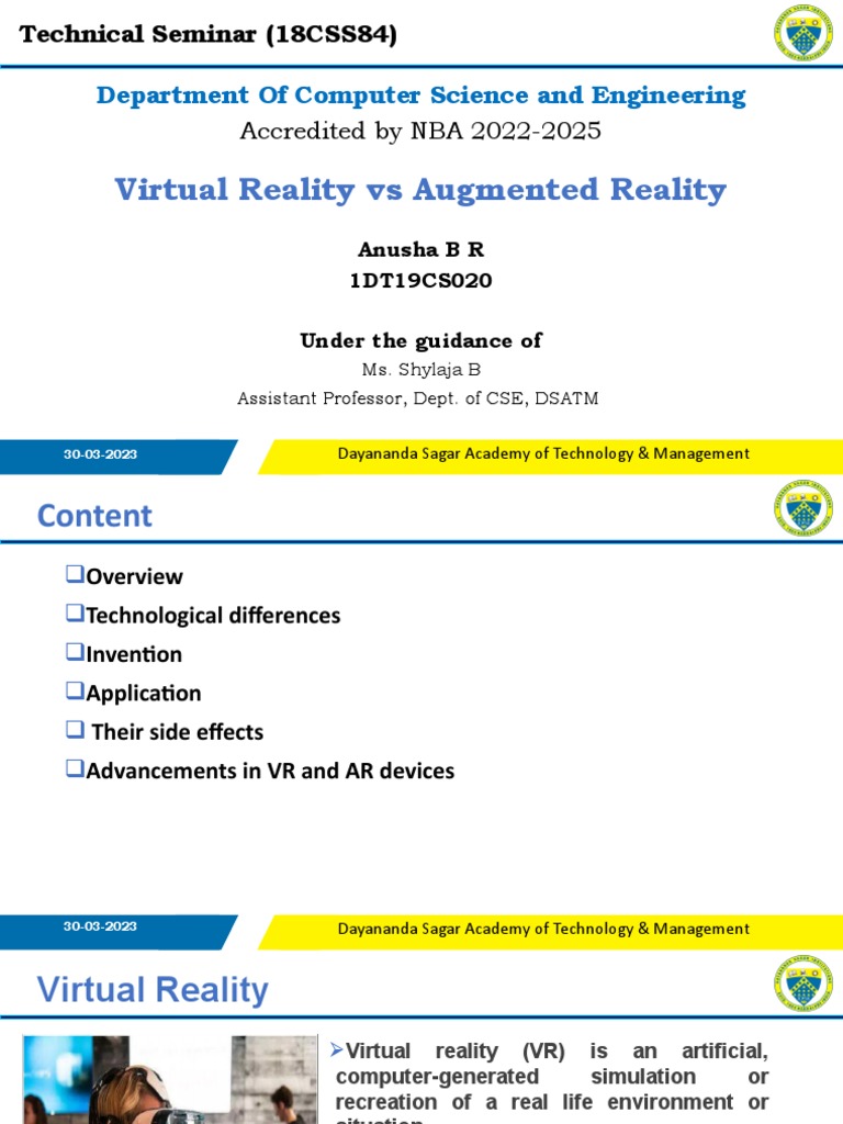 Tech - Seminar - PPT AR/VR | PDF | Virtual Reality | Augmented Reality