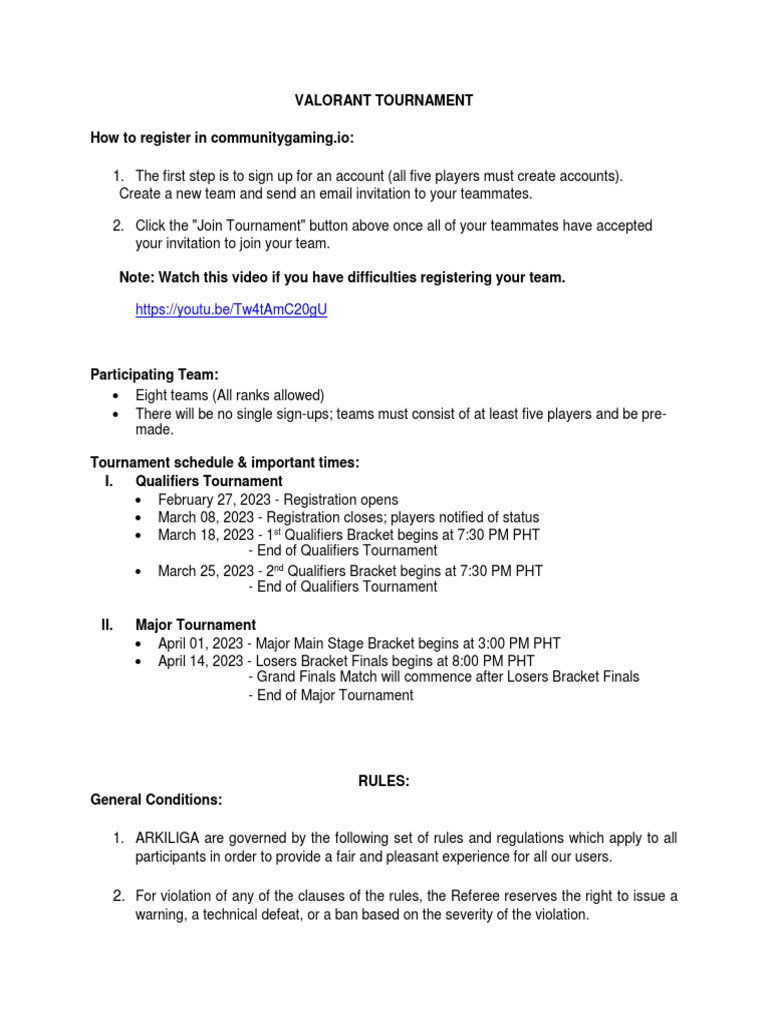 Arkiliga Valorant Rules and Guidelines 1 | PDF