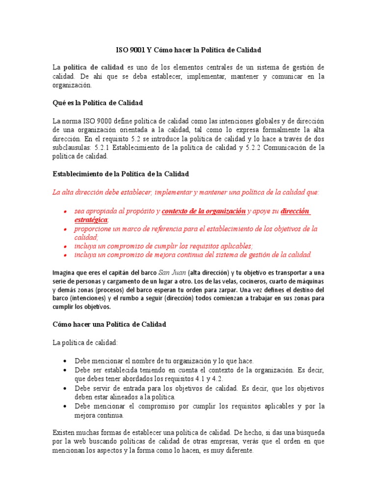 GuÍa de Estudio 8 La Política y Los Objetivos de Calidad | PDF | Calidad (comercial) | Sistema ...
