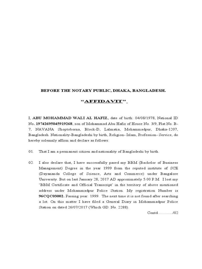 Affidavit of Lost Certificate | PDF