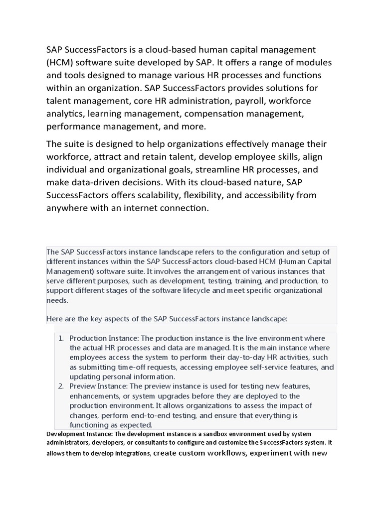 SAP SuccessFactors Instance Landscape Overview | PDF | Software ...