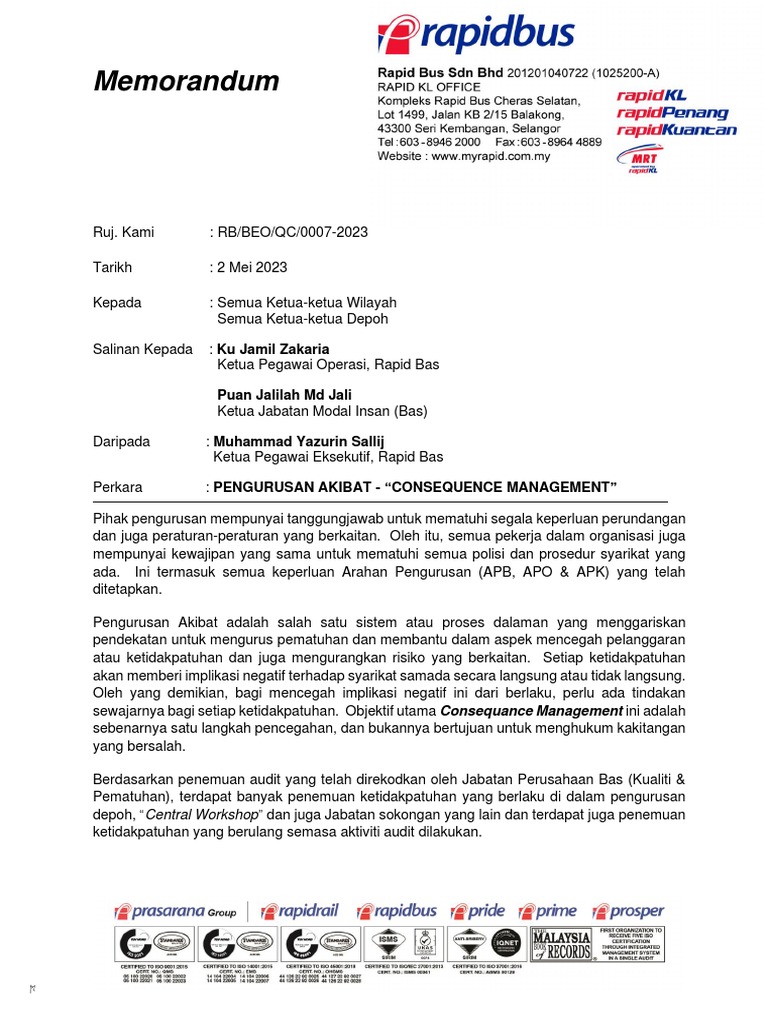 Memo Pengurusan Akibat Consequence Management 0007 | PDF