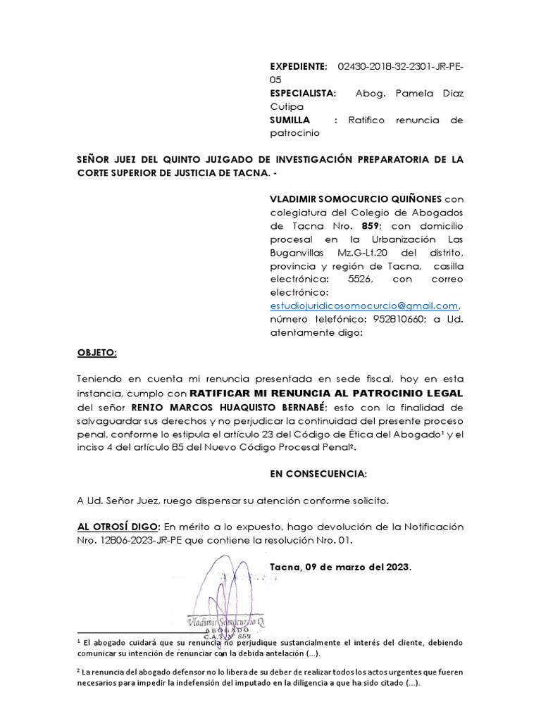 Renzo Ratifico Renuncia | PDF